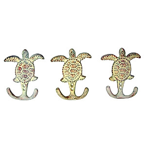 Wowser White Turtle Cast Iron Wall Mount Coat Hooks, 4 3/4 Inch, Set of 3