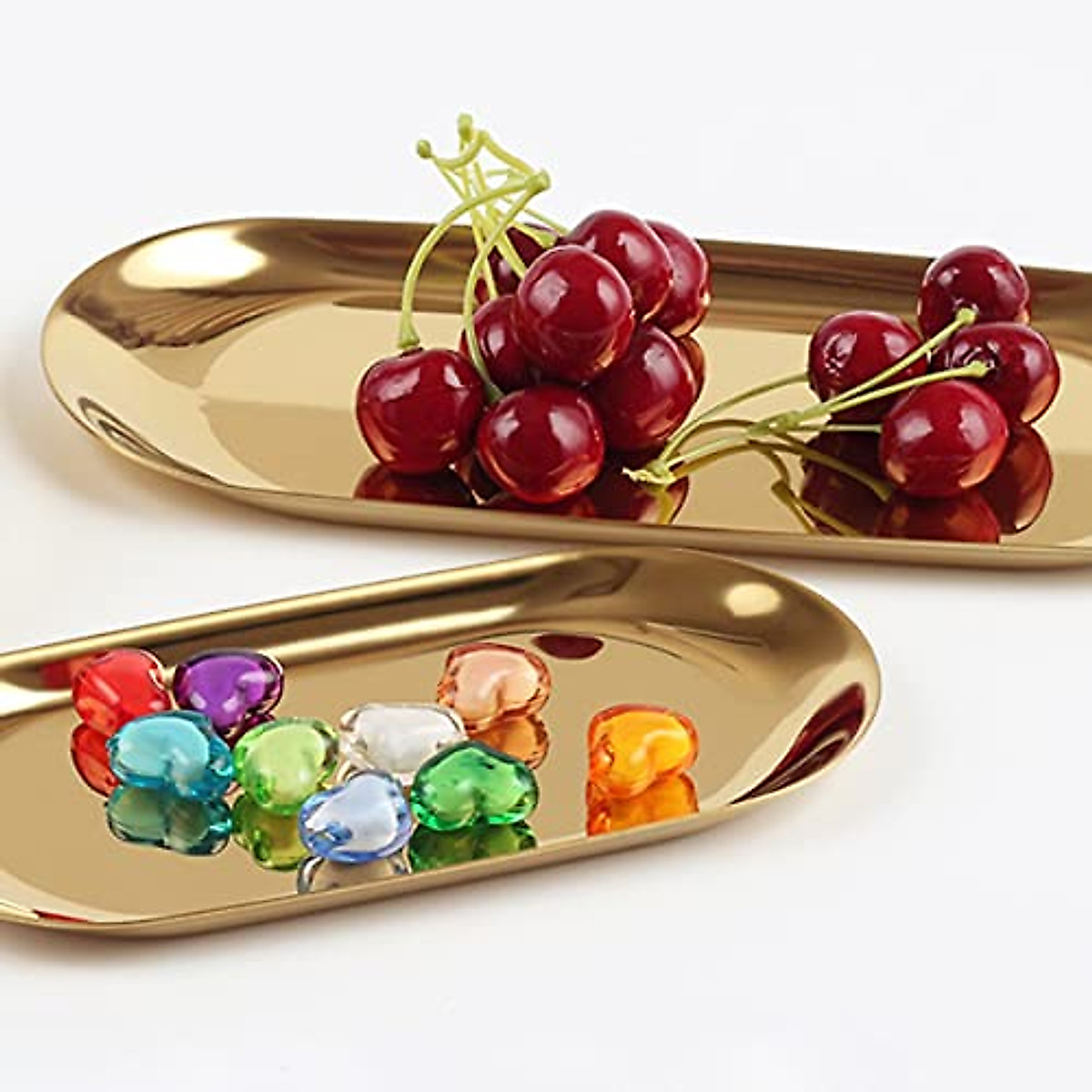 GDFYMI Decorative Tray, Perfume Tray, Jewelry Tray, Bathroom Tray, Gold Tray, Candle Tray, Stainless Steel Small Tray Jewelry Dish, Serving Tray Decro, Oval (9",2)