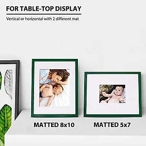 KINLINK 11x14 Picture Frame Green, Solid Wood Frames with Acrylic Plexiglass for Pictures 5x7/8x10 with Mat or 11x14 without Mat, Tabletop and Wall Mounting Display, Set of 4