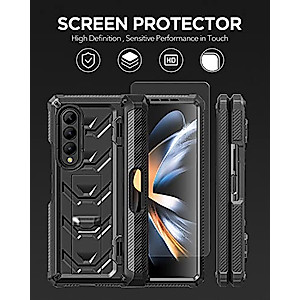 VIKEVINN for Galaxy Z Fold 3 Case with Hinge Protaction, Built-in Screen Protector & Kickstand & S Pen Holder, Full-Body Dual Layer Rugged Case for Samsung Galaxy Z Fold 3 5G(Black)