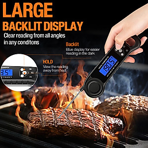 AMMZO Digital Meat Thermometer for Grilling, Instant Read Food Thermometer Waterproof with Backlight for Cooking, Deep Fry, BBQ, Grill, Smoker and Roast