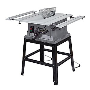 GarveeTech Table Saw, 10 Inch 15A Multifunctional Saw With Stand & Push Stick, 90° Cross Cut & 0-45° Bevel Cut, 5000RPM, Adjustable Blade Height for Woodworking, Grey