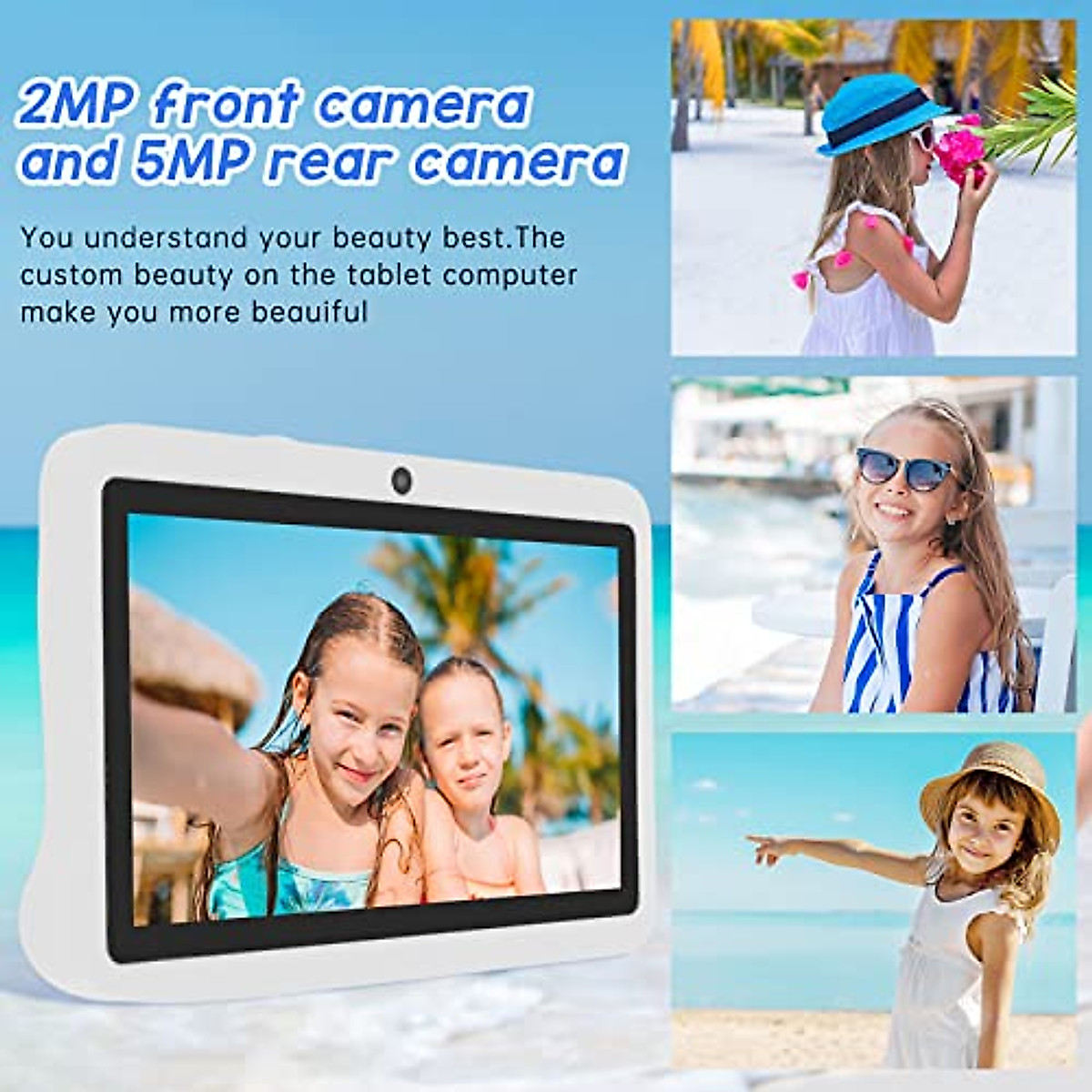 VINGVO Kids Tablet, 5G WiFi Dual Band 100‑240V 4G 128G 7 Inch Kids Tablet IPS HD Display (White)