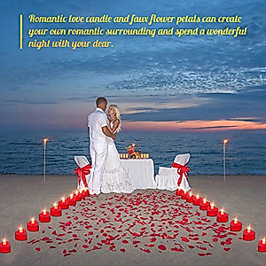 1200 Pieces Artificial Rose Petals with 36 Pieces Romantic Heart Shape LED Tealight Candle Flameless Love Candle for Candlelight Dinner Wedding Night Party Wedding Anniversaries Table Decor (Red)
