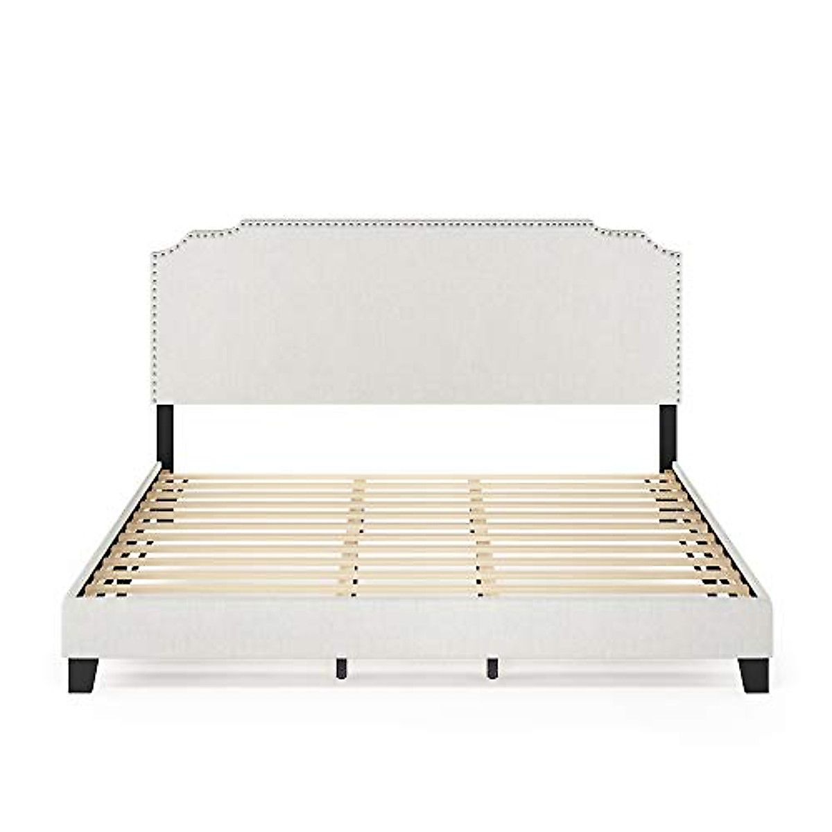 Furinno Nadia Nailhead Trim Bed Frame, King, Gray