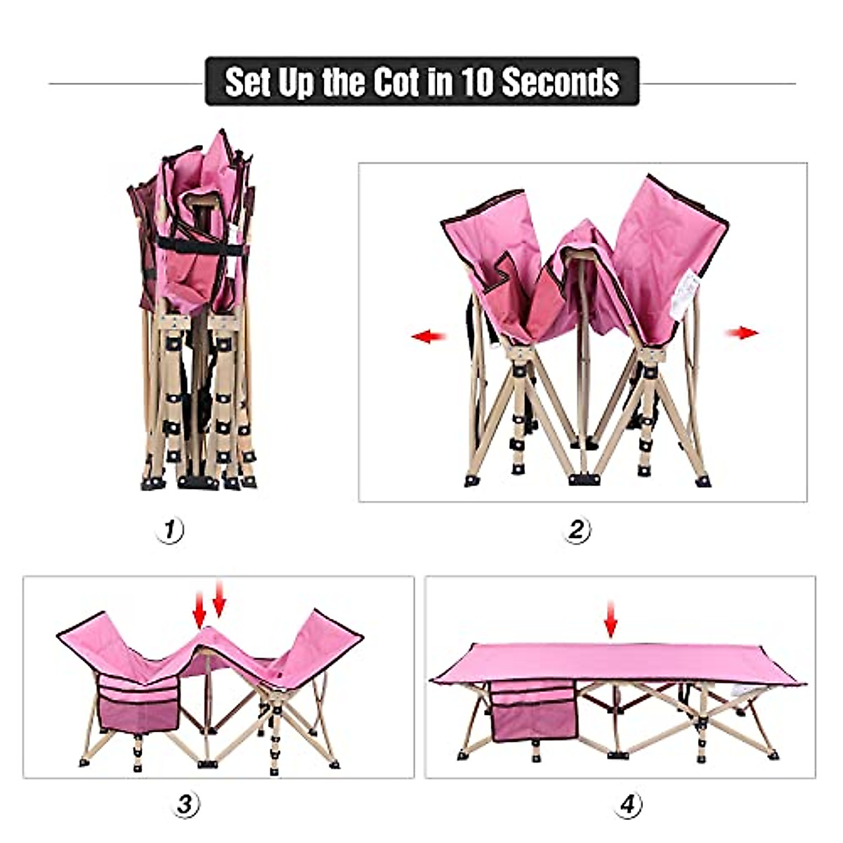 REDCAMP Folding Kids Cot for Sleeping 5-10, Portable Toddler Cot Bed Child Travel Cot for Camping, Pink 53''x26''