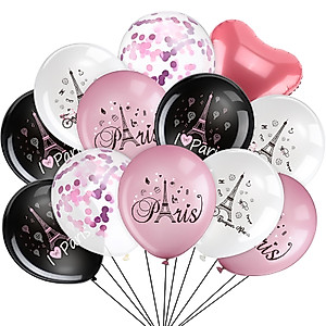 Glimin 45 Pcs Paris Balloons Paris Theme Birthday Party Decorations Day in Paris Balloons Eiffel Tower Latex Balloons for Paris Theme Valentine's Day Wedding Baby Shower Party Decorations and Supplies