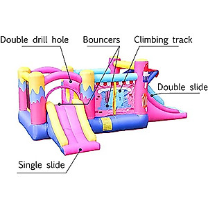 Bouncy Castles Inflatable Castle Family Children's Playground Outdoor Play Equipment Small Trampoline Slide Combination Inflatables20X275X205Cm,