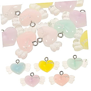 ADOCARN 54 Pcs Heart Pendant Heart Dangle Charms Angel Wings Charm Pendants Love Necklace Earring Charms for Jewelry Making Dijes Para Bisuteria Heart Charms Heart Spacer Suite Resin Gold