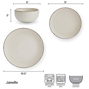 Pfaltzgraff Janelle 12 Piece Dinnerware Set, Service for 4, Cream