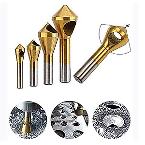 External Chamfer Tool Stainless Steel Remove Burr Tools, 6pcs Countersink Drill Bit, 4 Piece Deburring Metal Wood Drill Bit Set, 90 Degree Center Punch Tool Sets for Wood Quick Change Bit