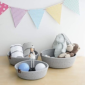 Goodpick 3pack Small Basket - Woven Storage Basket for Living Room Bathroom Storage Basket for towels Cute Round Basket for Baby Toy Storage Home Storage Baskets for Shelves Gift Baskets, Gray