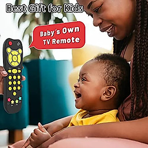 KALUYA Baby TV Remote Toy, Toddlers Remote Control Toy Kids Realistic Play Remote Early Educational Baby Musical Toys with Light and Sound English French Spanish for Infant Boys Girls 6 Month+, Black