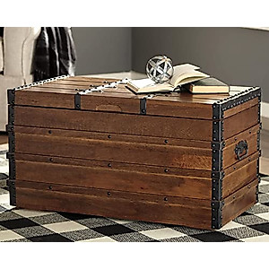 Signature Design by Ashley Kettleby Vintage Wood Storage Trunk or Coffee Table with Lift Top 19", Brown