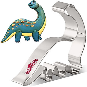 LILIAO Dinosaur Brontosaurus Cookie Cutter for Kids Birthday Party - 4.3 x 4 inches - Dino Biscuit and Fondant Cutters - Stainless Steel
