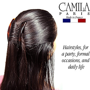 Camila Paris AD66/2 French Side Comb Large Curved Tortoiseshell Hair Combs for Women Fine Hair, 4 Inch Strong Hold Hair Comb for Women Bun Chignon Up-Do Styling Girls Hair Accessories, Made in France
