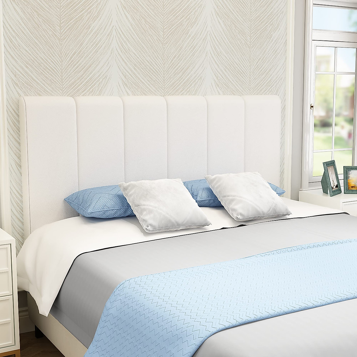 Yongchuang Upholstered Headboard Queen White Faux Leather Headboard for Queen/Full Size Bed Adjustable Height Foldable Heaboard