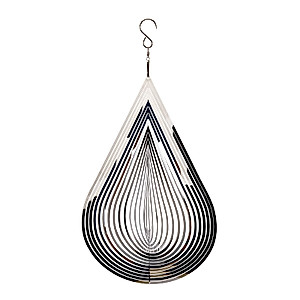 Wind Spinner Flowing-Light Effect Courtyard Decorations Made of Stainless Steel House Hanging Decoration 12“x 8“ Spinners with a 360° Rotating Hook (1 pc Water Drop-Silver)