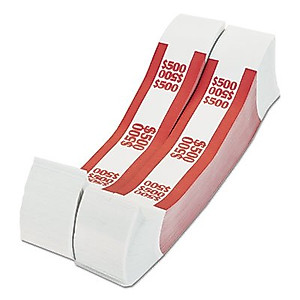 Self-Adhesive Currency Straps, Red, $500 in $5 Bills, 1000 Bands/Pack, Sold as 1000 Each