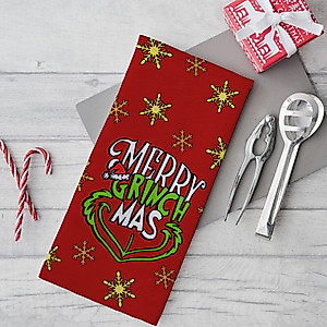 Seliem Merry Christmas Kitchen Dish Towel Set of 2, Green Mas Red Santa Snowflake Hand Drying Baking Cooking Cloth, Winter Holiday Xmas Decor Home Decorations 18 x 26 Inch