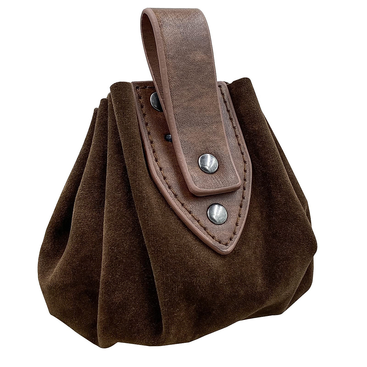 HiiFeuer Vintage Medieval Faux Leather Drawstring Pouch, Middle Ages Portable Coin Purse, Rivets Belt Pouch Dice Bag For LARP Ren Faire (Brown A)