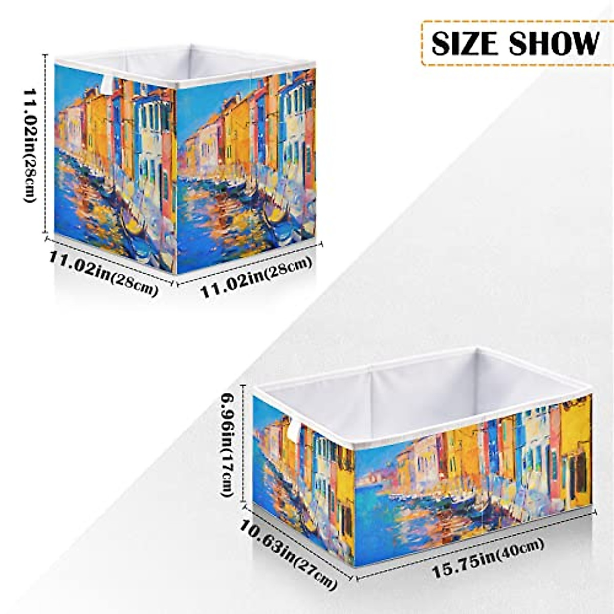 RunningBear Beautiful Venice Italy Storage Basket Storage Bin Square Collapsible Storage Hamper Foldable Fabric Cube Organizer for Shelf Closet Nursery Home