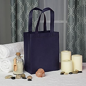 Gift Bags Medium Size - 12 Pack Blue Indigo Colored Tote with Handles, Plain Fabric Reusable Gift Bags for Birthday Party Goodie & Favor Bags, Gifts, Holiday Present Wrap, Shopping, in Bulk - 8x4x10