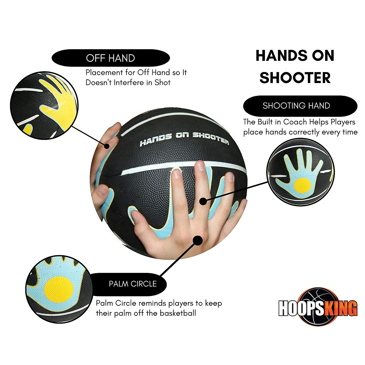 HOOPSKING Skill Shooter Basketball, Basketball with Hands On It - Always Shoot The Ball Correctly (Intermediate 28.5")