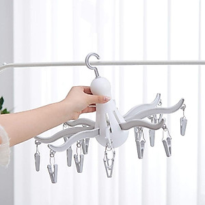 Rogess Octopus Drying Hanger, Clothes Drying Hanger with Clips, Sock Hanger for Drying, 8-Claw Octopus Hanging Dryer with 16 Clips Small Hanger, Travel, Indoor Outdoor use (Gray)