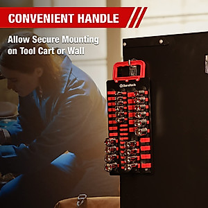 DURATECH Socket Organizer, 48-Piece Portable Socket Holder with Handle, ABS Socket Tray Wall and Tool Cart Mounted, 1/4", 3/8", 1/2" Drive Socket Organizer Tray, Red(Socket not Included)