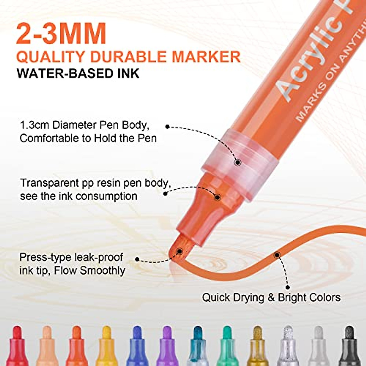 Betem Acrylic Paint Pens Paint markers for Rock Painting, Stone, Ceramic, Glass, Wood, Canvas. Premium Acrylic Paint Markers Art Supplies for Adults Kids DIY Crafts Making