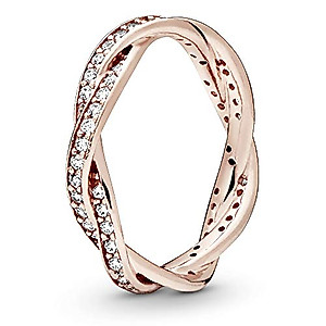 Pandora Sparkling Twisted Lines Ring - Stackable Rose Gold Ring for Women - 14k Rose Gold-Plated Rose with Cubic Zirconia - Size 9