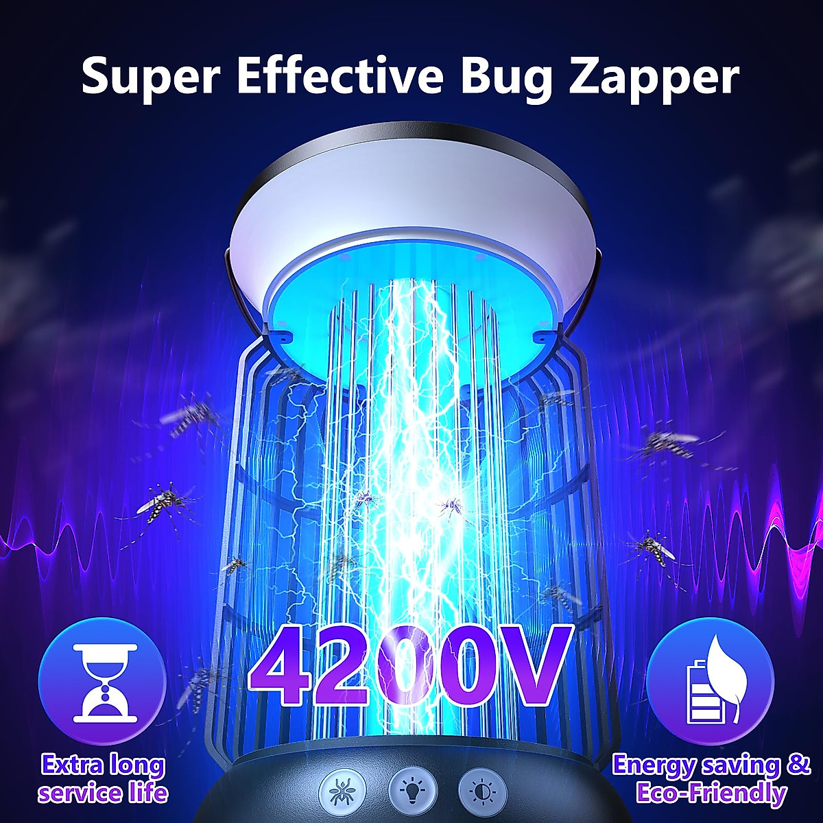 Solar Bug Zapper Outdoor, 4200V Effective Mosquito Zapper, Cordless Bug Zapper Outdoor, 4000mAH Rechargeable Fly Zapper, 4 Modes Insect Zapper for Patio, Porch, Kitchen, Bedroom