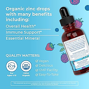 MaryRuth Organics Zinc Supplements for Immune Support, Liquid Zinc Supplement, Immune Support Supplement for Kids, Ages 4-13, Zinc Sulfate, Vegan, USDA Organic, Glycerin Based, 2 Fl Oz