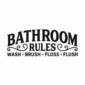 Bathroom Rules Wall Decal Decor Vinyl Quotes Sticker Wash | Brush | Floss | Flush - 12" Sign