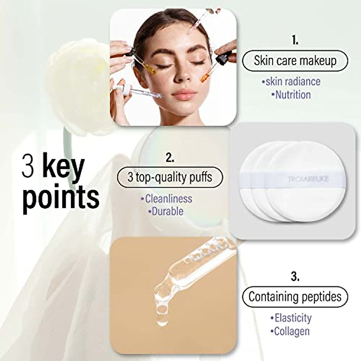 TROIAREUKE Seoul "Bridal" Cushion Foundation(#22, Yellow Beige), Korean Cushion Foundation, K-Beauty, Hydrating, Long-lasting, Lightweight, Natural Finish, Anti-Aging, Moisture, Whitening, SPF 50+