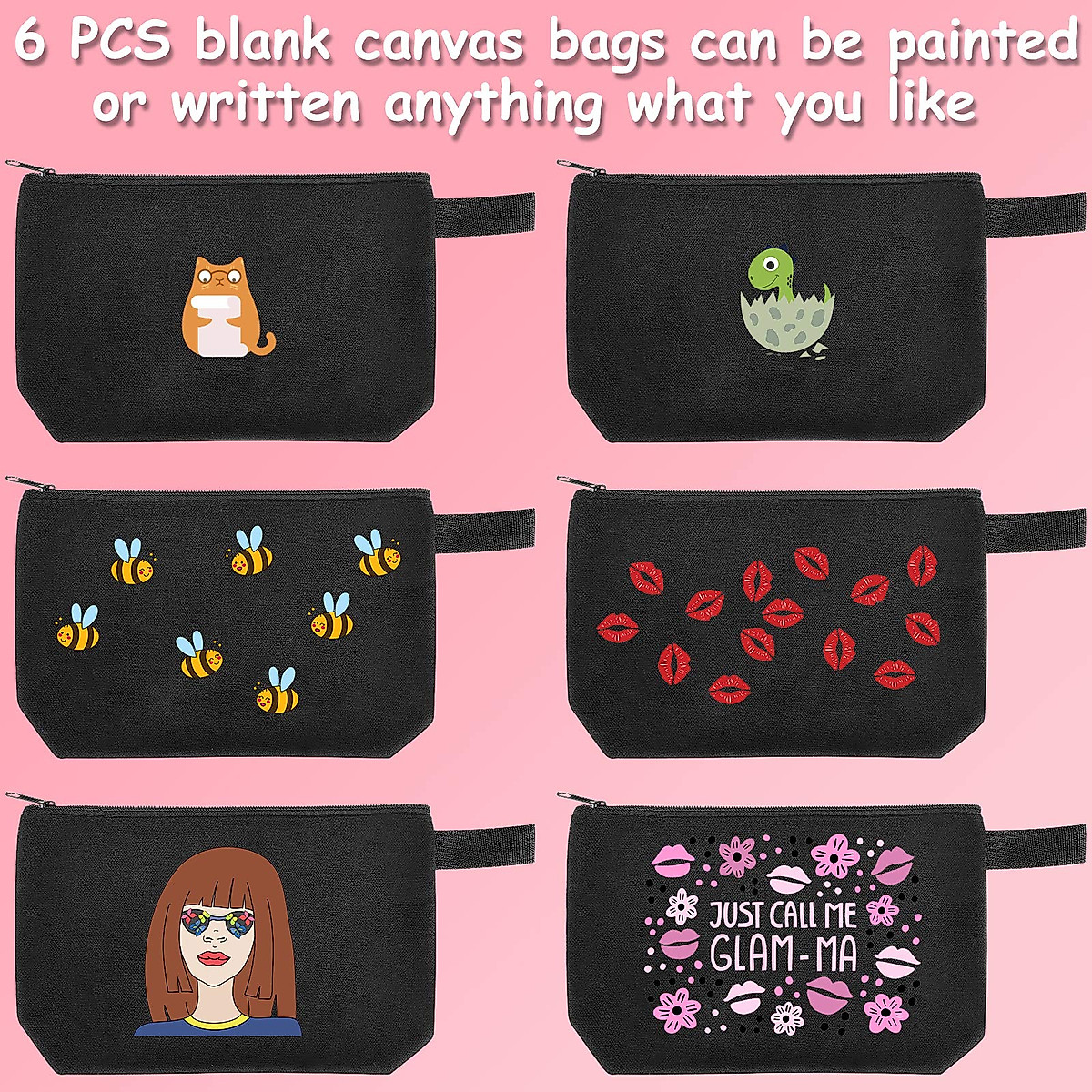 Weewooday 8 Pieces Canvas Cosmetic Bags Plain Makeup Pouch with Zipper Blank DIY Bags for Travel Toiletry Makeup Cosmetic Stationery (Black,11.8 x 7.48 x 2.76 Inches)