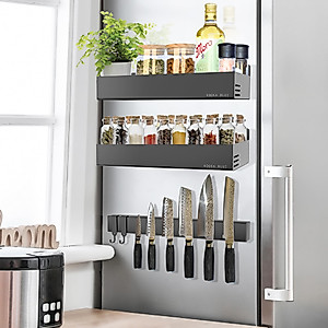Knife Magnetic Strip For Fridge or Wall Plus 2 x Extra Large Magnetic Refrigerator Shelf. Commercial Strength Magnetic Knife Holder and Magnetic Kitchen Shelf. Magnetic Knife Strip and Shelves