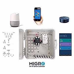 Migro Outdoor Smart Wi-Fi Outlet Box, Heavy Duty 50A Resistive 240VAC 40A 10HP Pool Heater, Wireless Pump Control, Timer Switch, Compatible with Smart Phone, Alexa, Google Home, IFTTT UL Listed