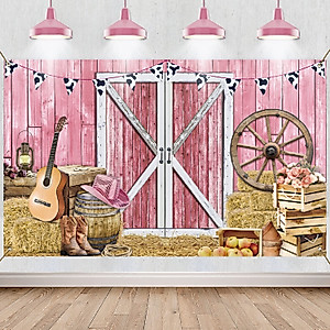 Western Cowgirl Banner Cowgirl Party Decoration Backdrop Pink Western Rustic Wooden House Barn Photography Background for Kids Girl Baby Birthday Baby Shower Photo Booth Western Party Supplies