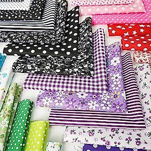 Misscrafts 56pcs Quilting Fabric 100% Cotton Craft Fabric Bundle 10x10 Inches Squares Fat Quarters Multicolored for Patchwork DIY Sewing Scrapbooking