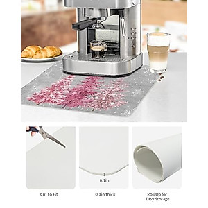 LaBLUUX Coffee Mat for Counter, Pink Christmas Xmas Tree Snowflake Grey Absorbent Hide Stain Coffee Bar Mat, Non-Slip Coffee Bar Accessories Kitchen Drying Mat Fit Under Coffee Maker Espresso Machine
