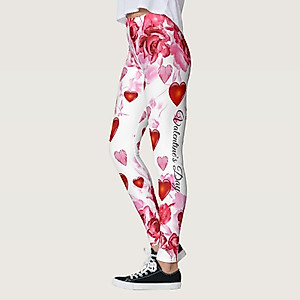 Love Tights for Women Leggings Valentine High Waisted Compression Tights for Women Queen of Hearts Sweet Heart Couple Pink