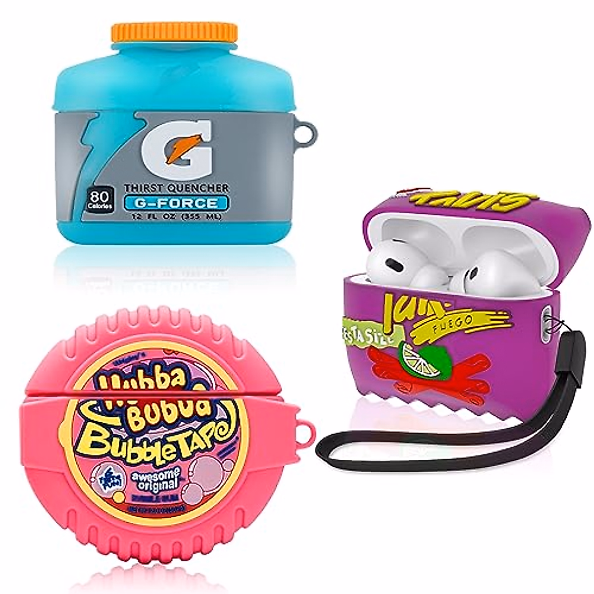 [3Pack]Cute Silicone Cover for Airpod Pro/Airpod Pro 2nd Generation,Sport Water+Bubble Gum+Purple Potato Funny 3D Food Protective Cases Accessories for Airpods Pro 1/2,Kawaii Case for Boys Girls Kids