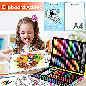Art Supplies, POPYOLA 180-Piece Deluxe Art Set, Drawing Painting Coloring Kit with Clipboard, Pastels, Crayons, Pencils, Watercolors, Drawing Papers, Arts and Crafts Gift Case for Kids Girls Boys