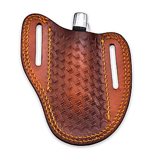 Hercules Knives Custom Leather Sheath Slanted Pancake Tooled Leather Sheath/Trapper Knife Sheath/Hunting Knife Sheath 100% Real Leather Cover/Tan Both Side Carry Design (LSA)