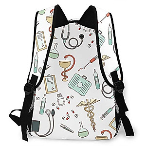 Nurse Doctor Medicine Laptop Backpack Casual Large Teen Girls Women Kids School Bags Fashion Cute Bookbag School Student Computer Backpacks Travel Hiking Camping Daypack