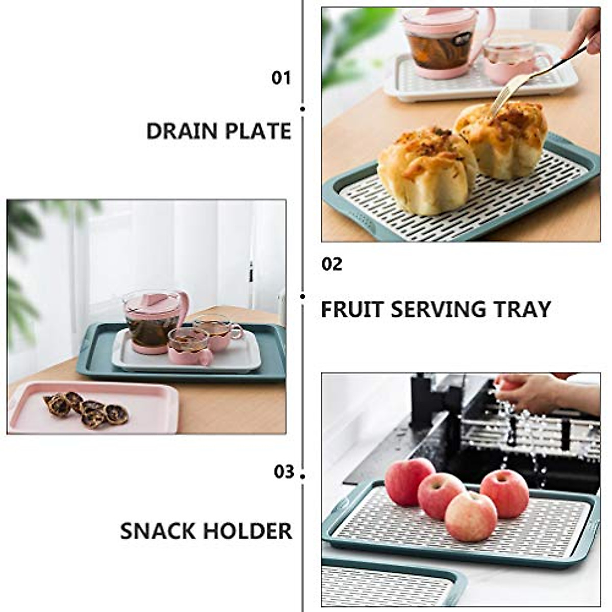 HEMOTON Food Drain Tray Japanese Style Drinks Dishes Utensil Drainboard Drying Plate Plastic Drip Holder Storage Rack for Home Kitchen 29X19. 7CM
