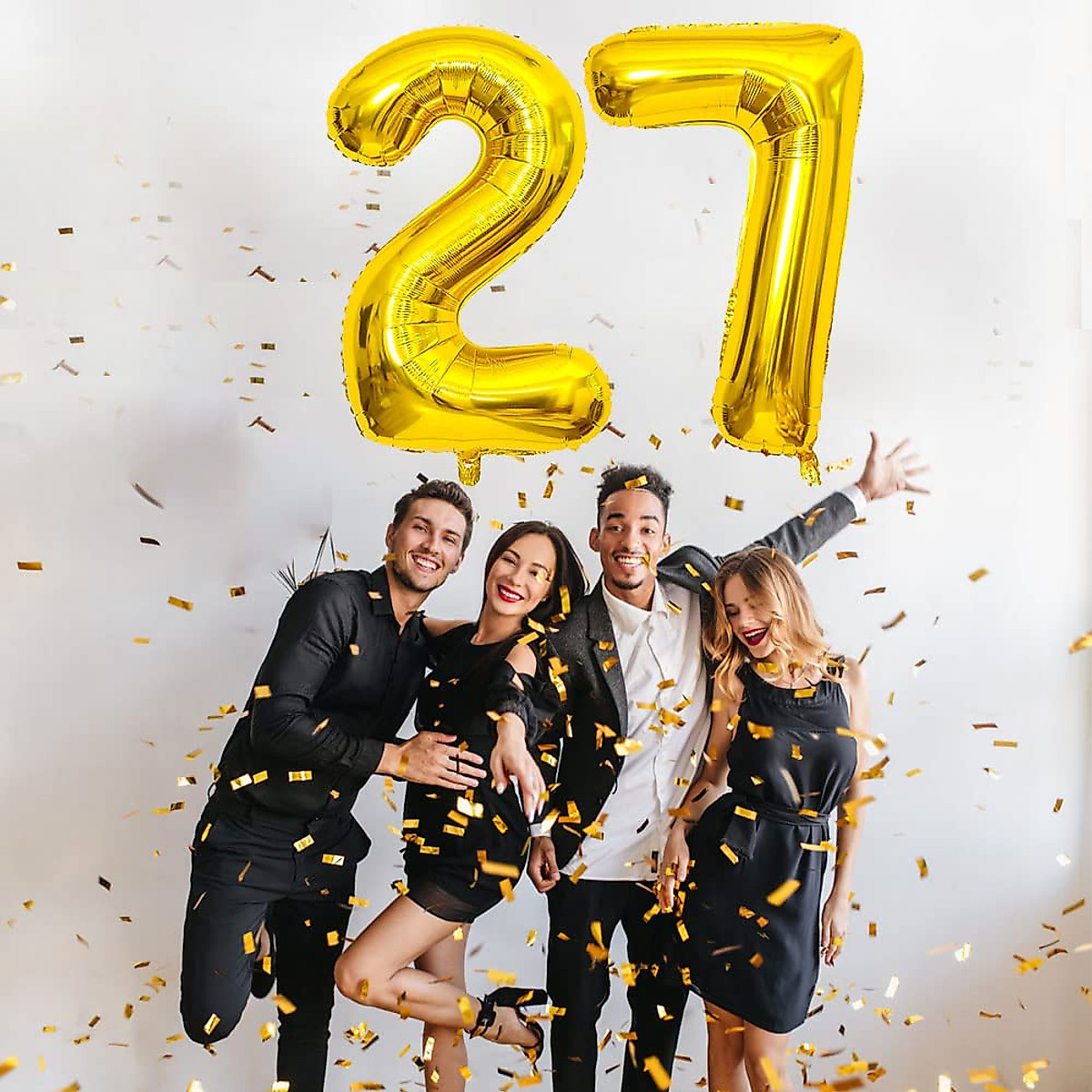 40 inch 27 Number Balloon 27 Birthday Balloons Digit 27 Helium Balloons Giant Balloon Alphabet Foil Balloon for Birthday Party Supplies Wedding Bachelorette Bridal Shower, Gold Mylar 27 Balloon