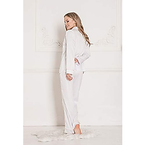 Satin Pajamas Women, Silk Pajamas for Women, Silk Pajama Set for Women, Bridesmaid PJs Bridal Sleepwear Plus Size Womens Night Wear Lightweight Fancy Pyjamas Long White Pyjama Sets Sexy Nightwear